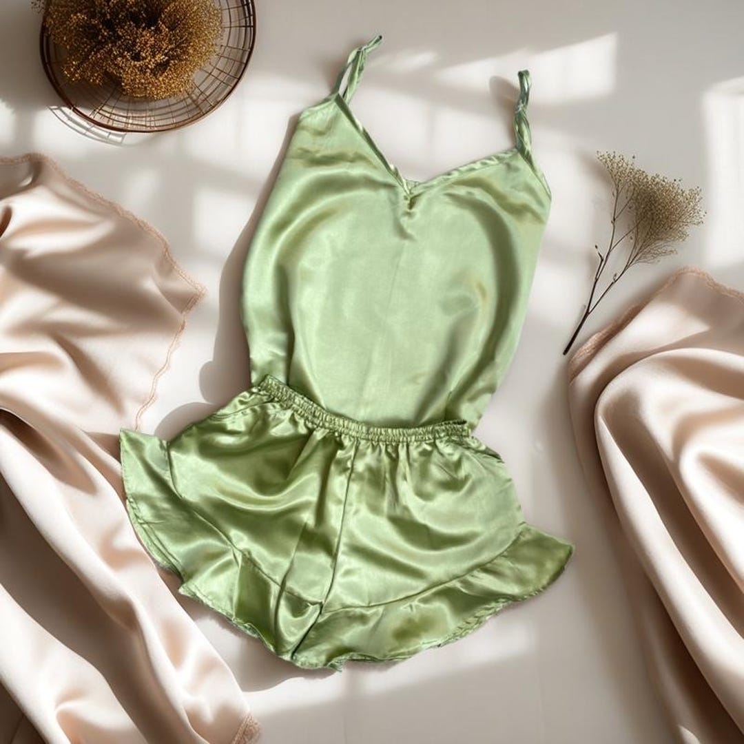 Sage Green Ruffle Cami Camisole Set Bridesmaid Pajamas, Monogrammed ...
