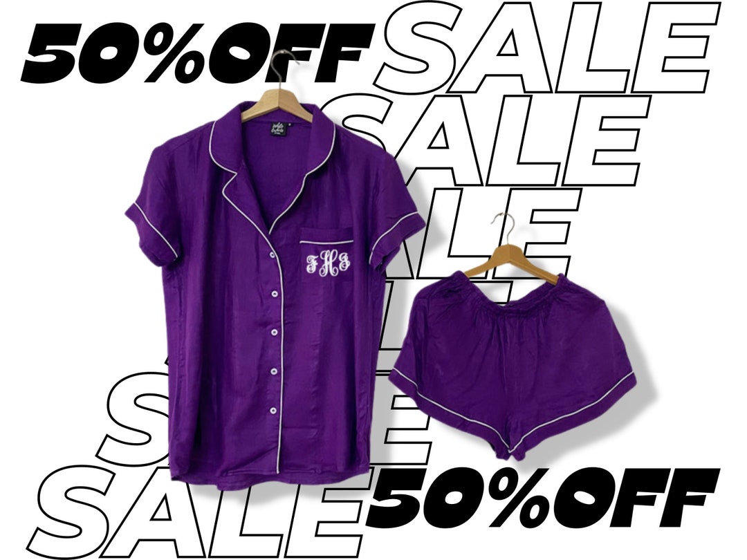 Purple Pjs, Purple Pajama Set, Soft Monogram Sleep PJ Shorts Set for ...