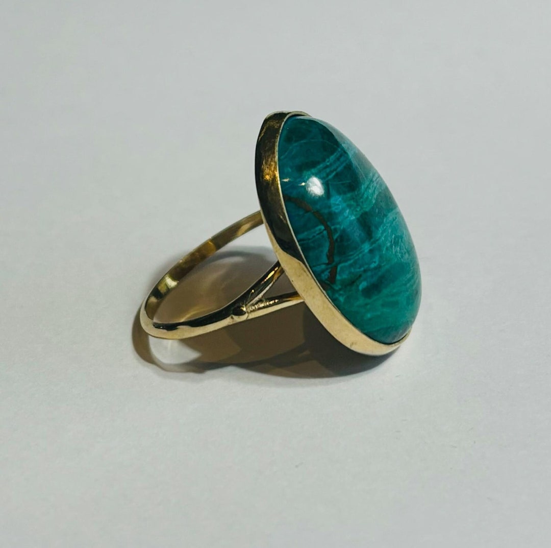 Eilat Stone Ring, 14K Gold, Handmade Jewelry, Natural Stone, Rare Ring ...