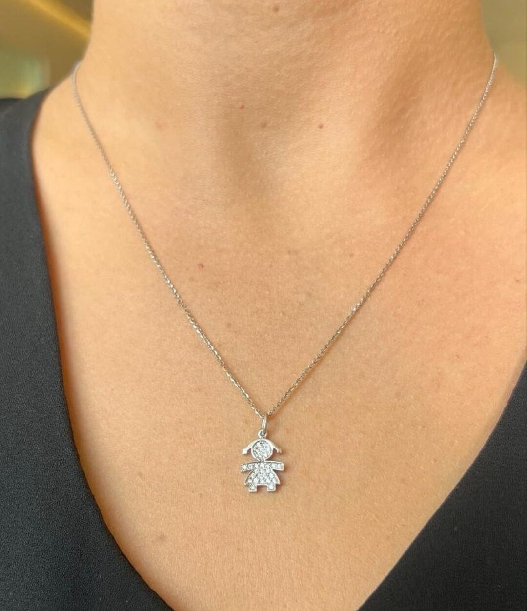 Girl Real Diamond Pendant, 14K Gold, Girl Necklace, Jewelry for Mom ...