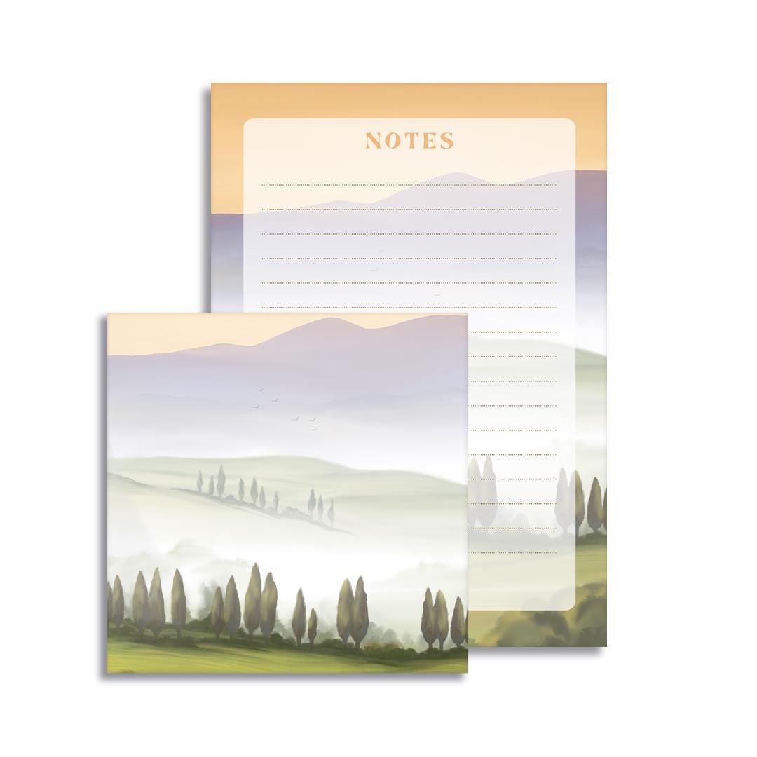 MIST, Hand-drawn Notepad & Sticky Note Tuscany Illustration, Notepad ...