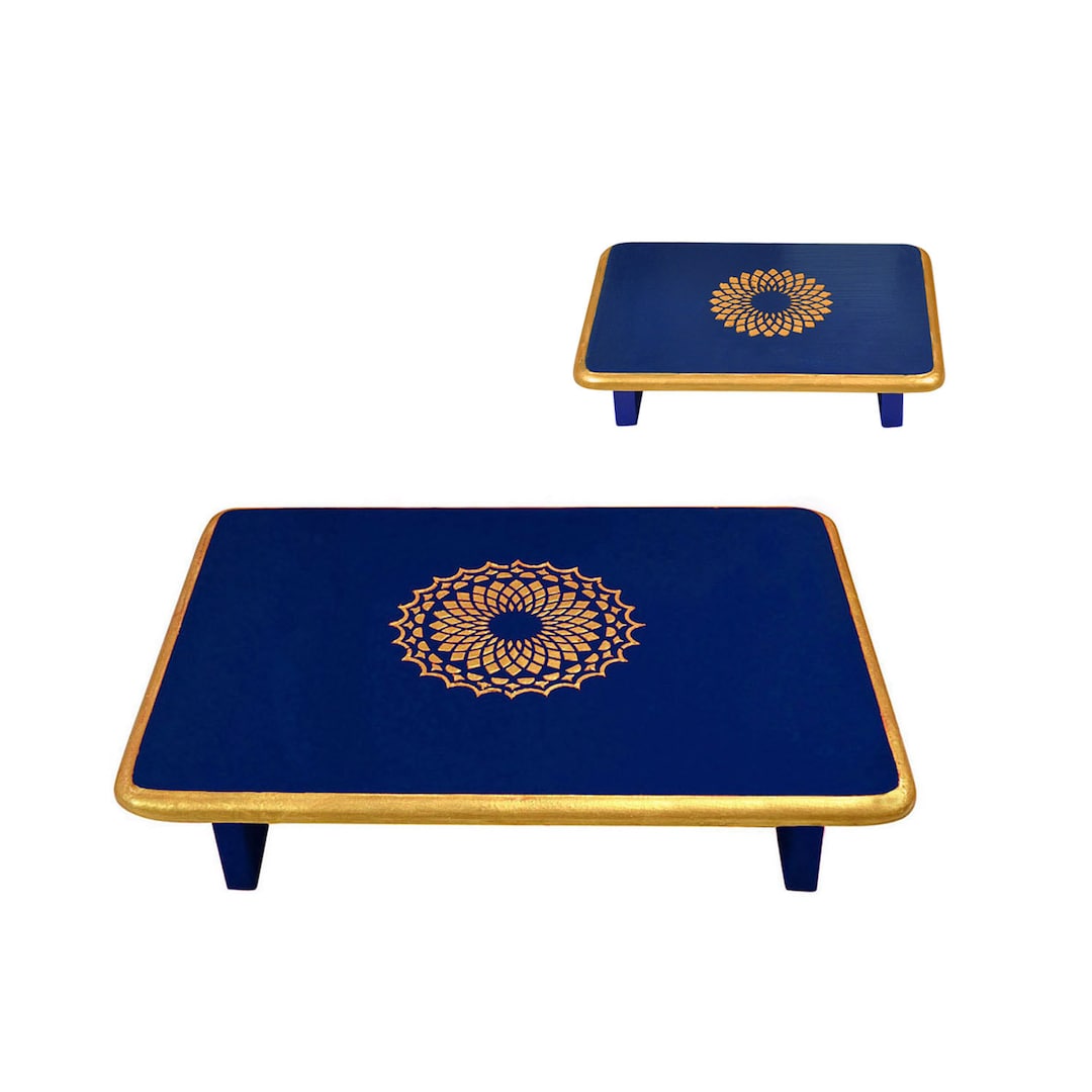 Wooden Pooja Stand Set of 2 Handmade Hand Painted End Table Step Stool ...