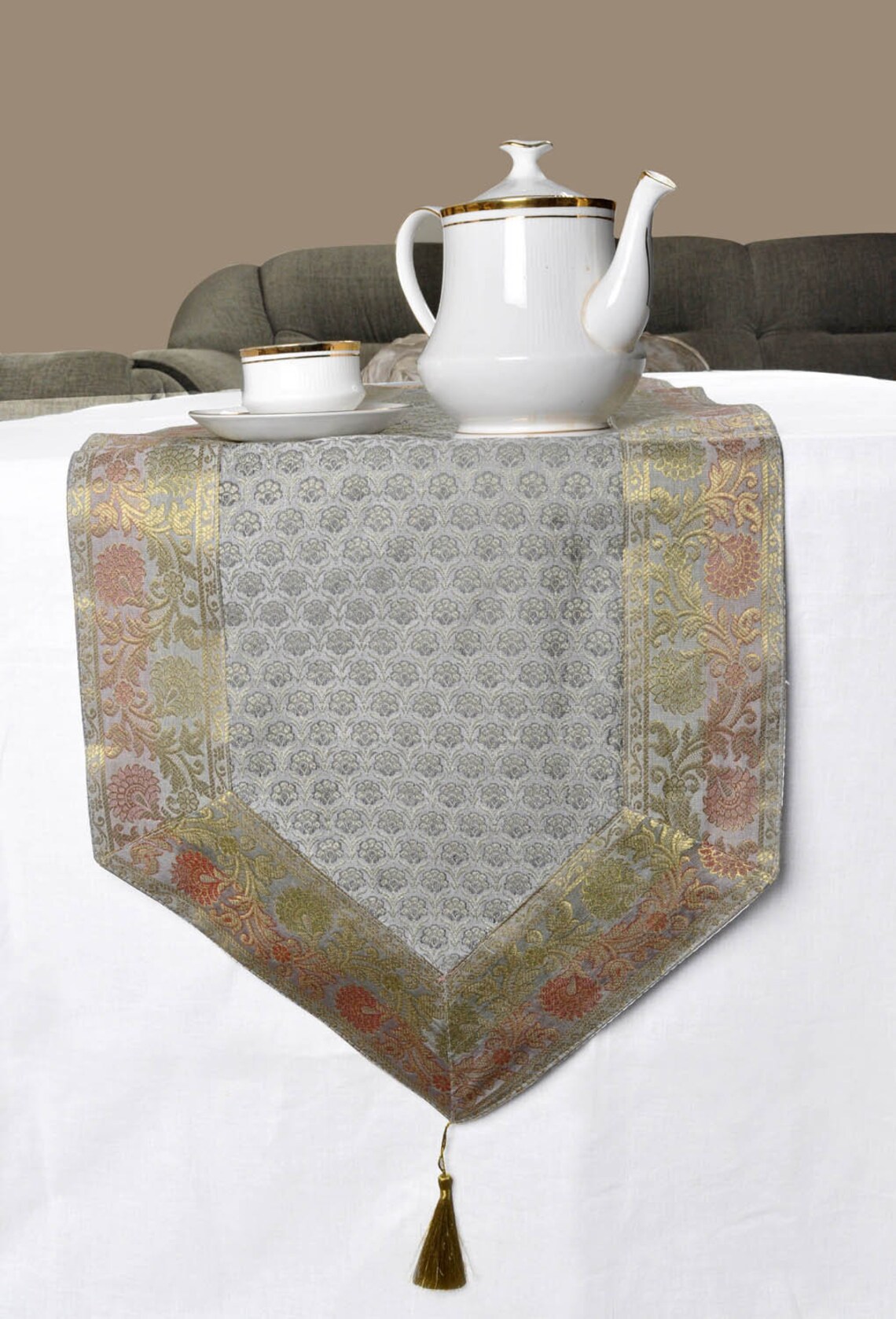 Indian Table Runner Linen Brocade Silk Tablecloth Party Table - Etsy