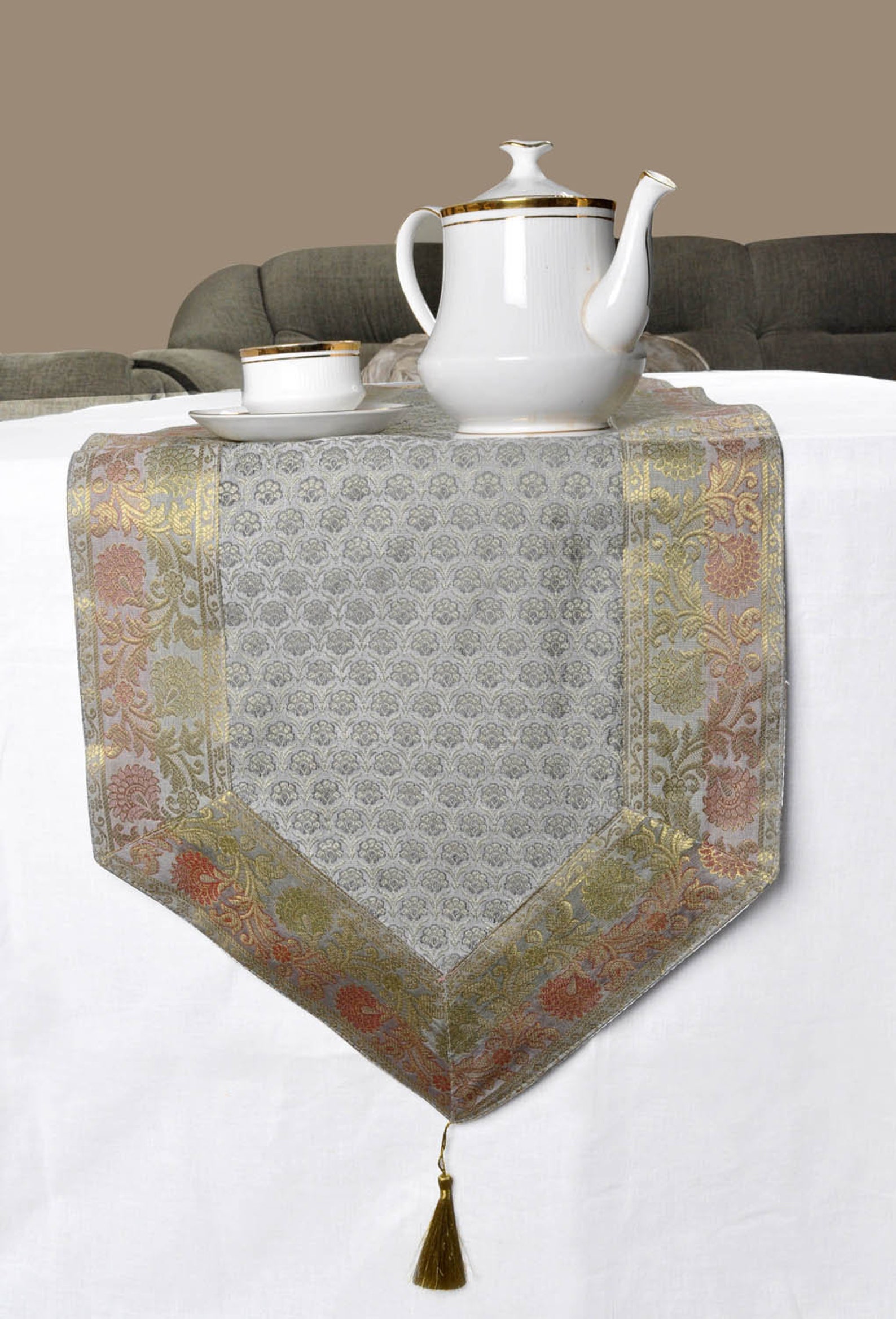 Indian Table Runner Linen Brocade Silk Tablecloth Party Table - Etsy