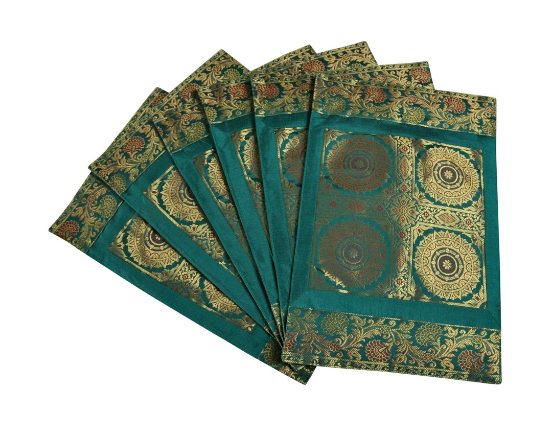 Placemats Set of 6 Pcs Indian Party Table Decor Mat Brocade Silk ...