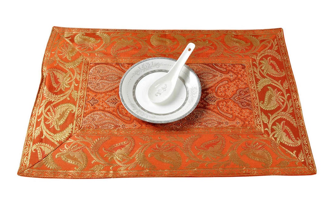 Dining Table Place Mats 6 Pcs Set Party Table Decor Mat Brocade Silk ...