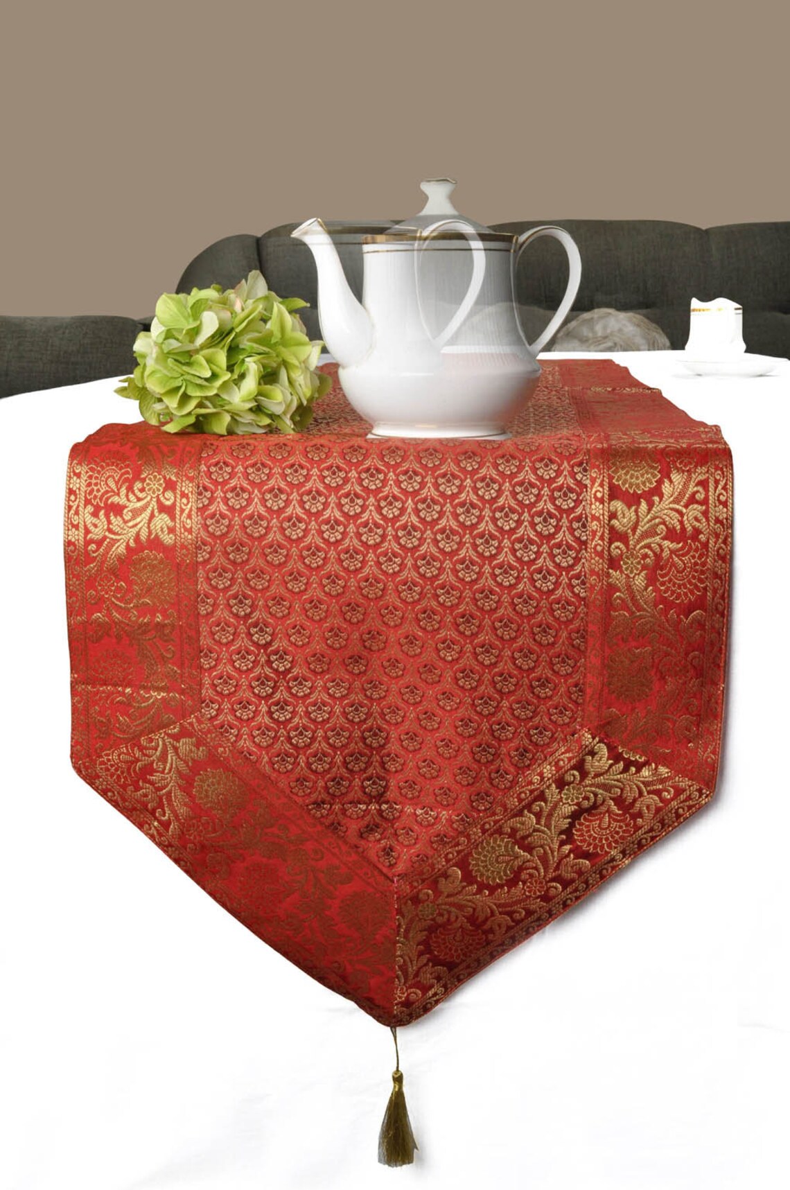 Indian Table Runner Linen Brocade Silk Tablecloth Party Table - Etsy