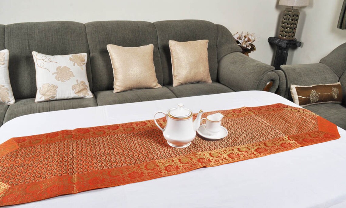 Indian Table Runner Linen Brocade Silk Tablecloth Party Table - Etsy