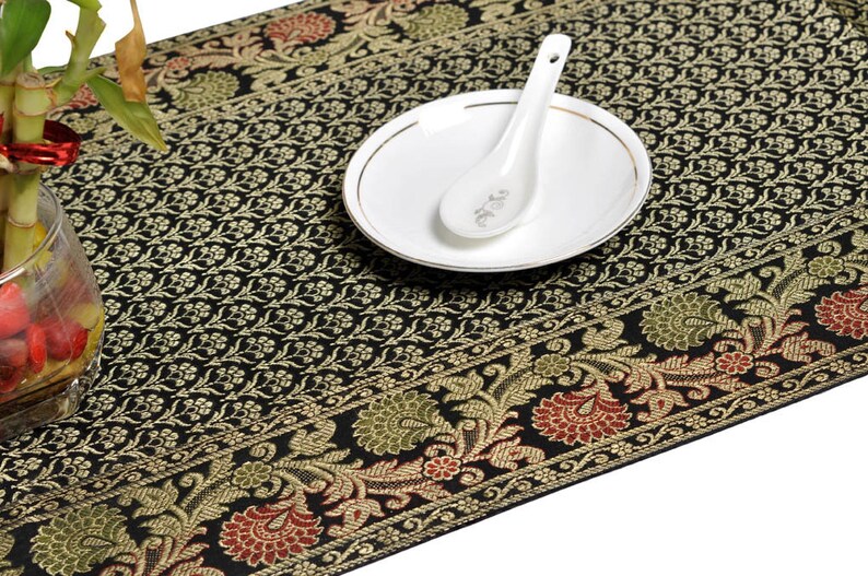 Indian Table Runner Linen Brocade Silk Tablecloth Party Table - Etsy
