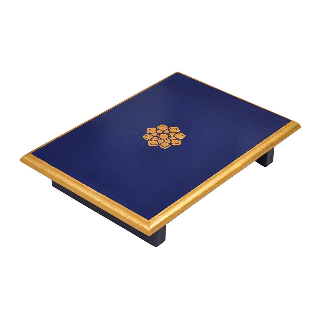 Wood Pooja Sitting Stool Chowki Hand Painted Wooden Rectangle Bedside ...