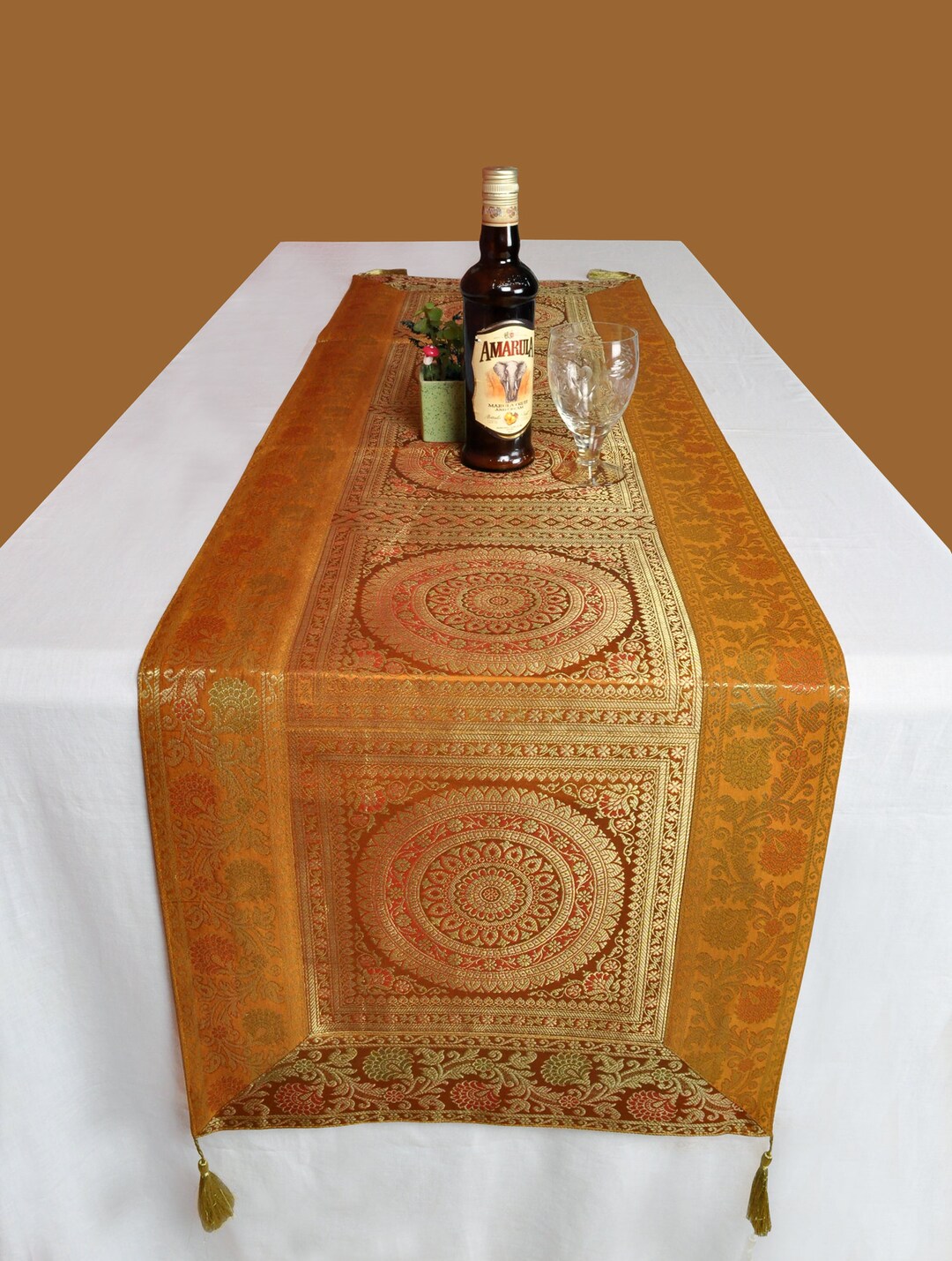 Indian Silk Table Runner Handmade Brocade Center Tablecloths Mandala ...