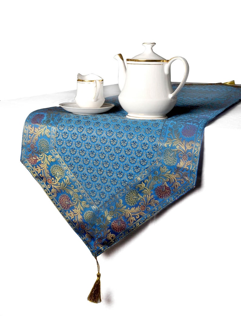Indian Table Runner Linen Brocade Silk Tablecloth Party Table - Etsy