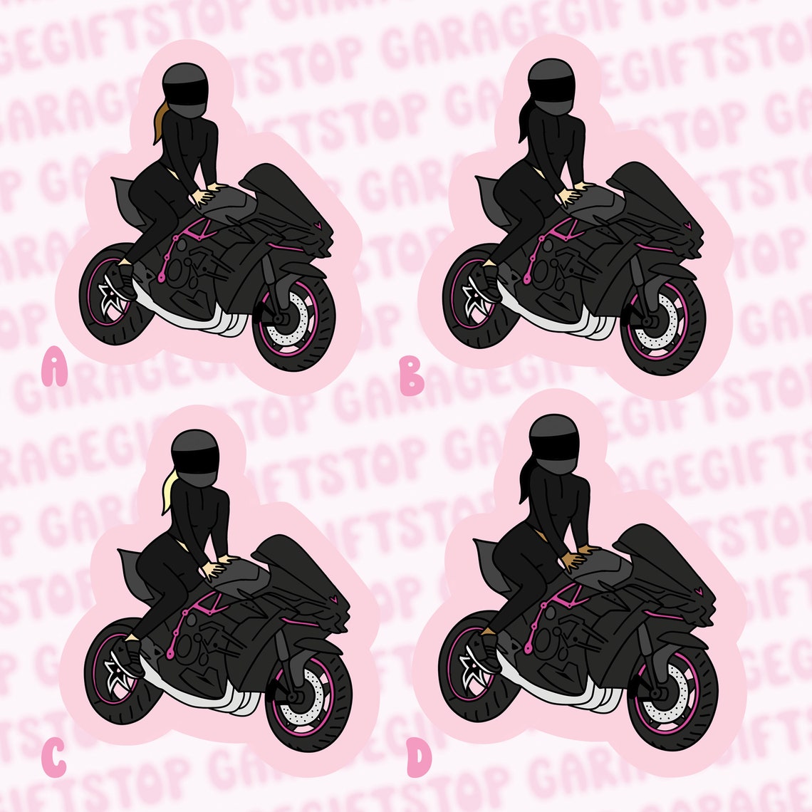 Cute Motorcycle Girl Sticker, Motorcycle Decal, Girly Pink Auto Sticker ...
