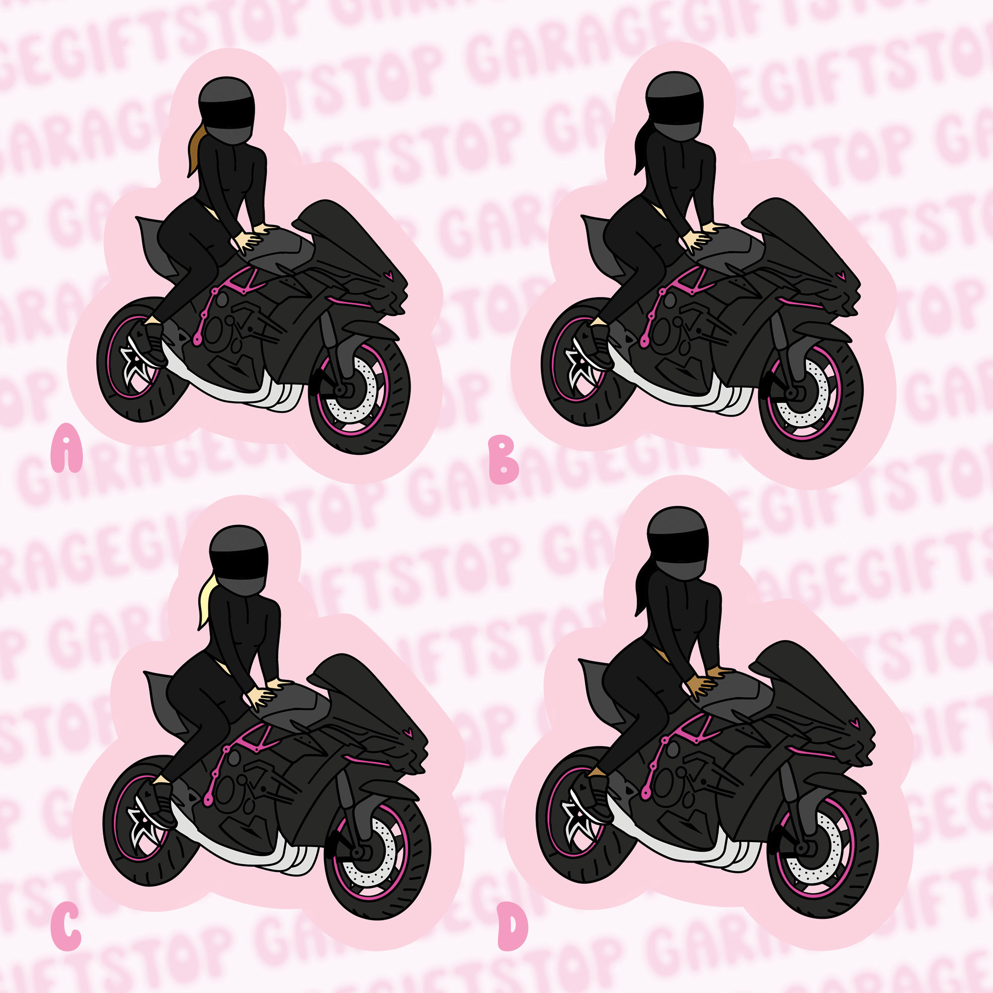 Cute Motorcycle Girl Sticker, Motorcycle Decal, Girly Pink Auto Sticker ...