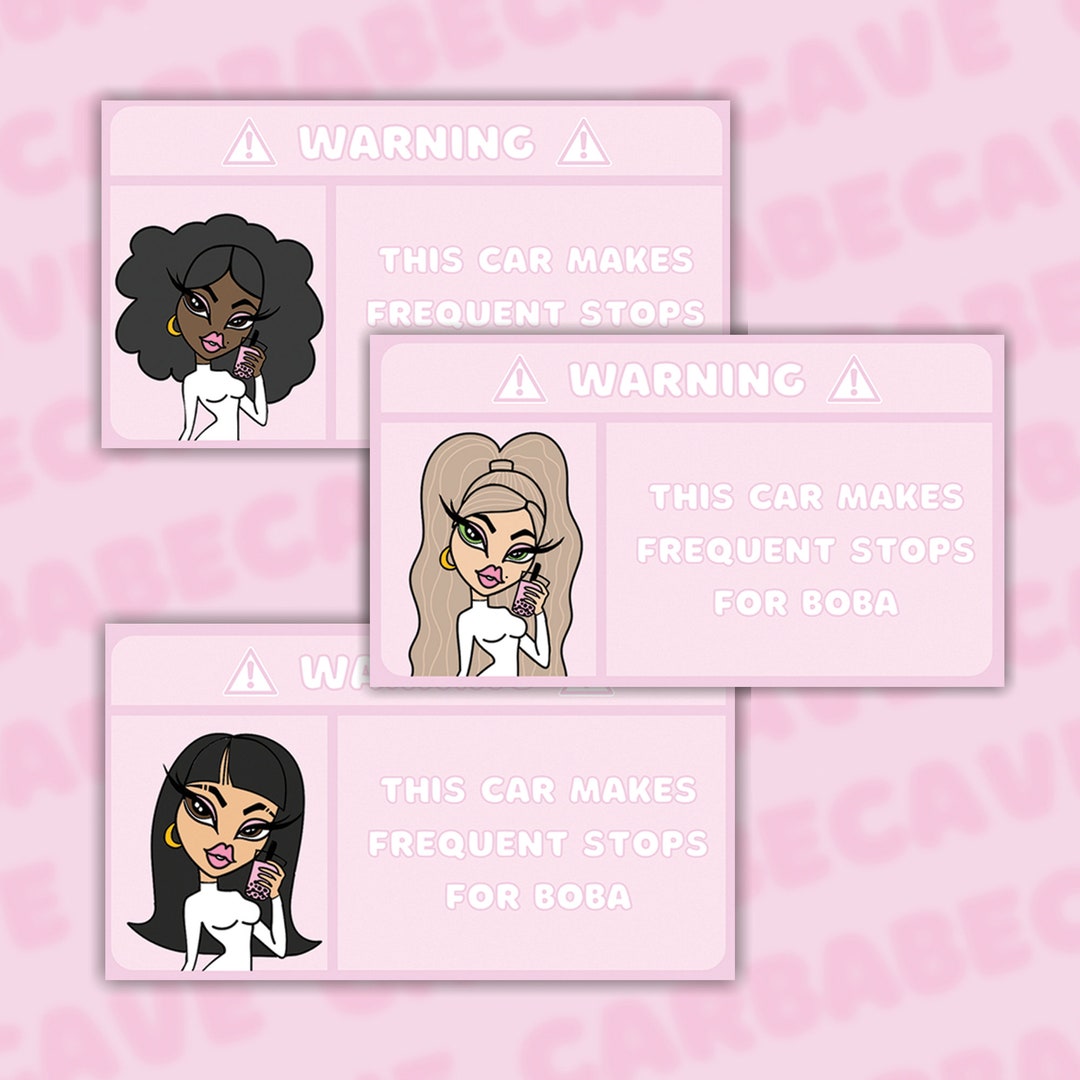 Cute Boba Car Warning Sticker, Girl Car Sticker, Pink Girly Car Sticker ...