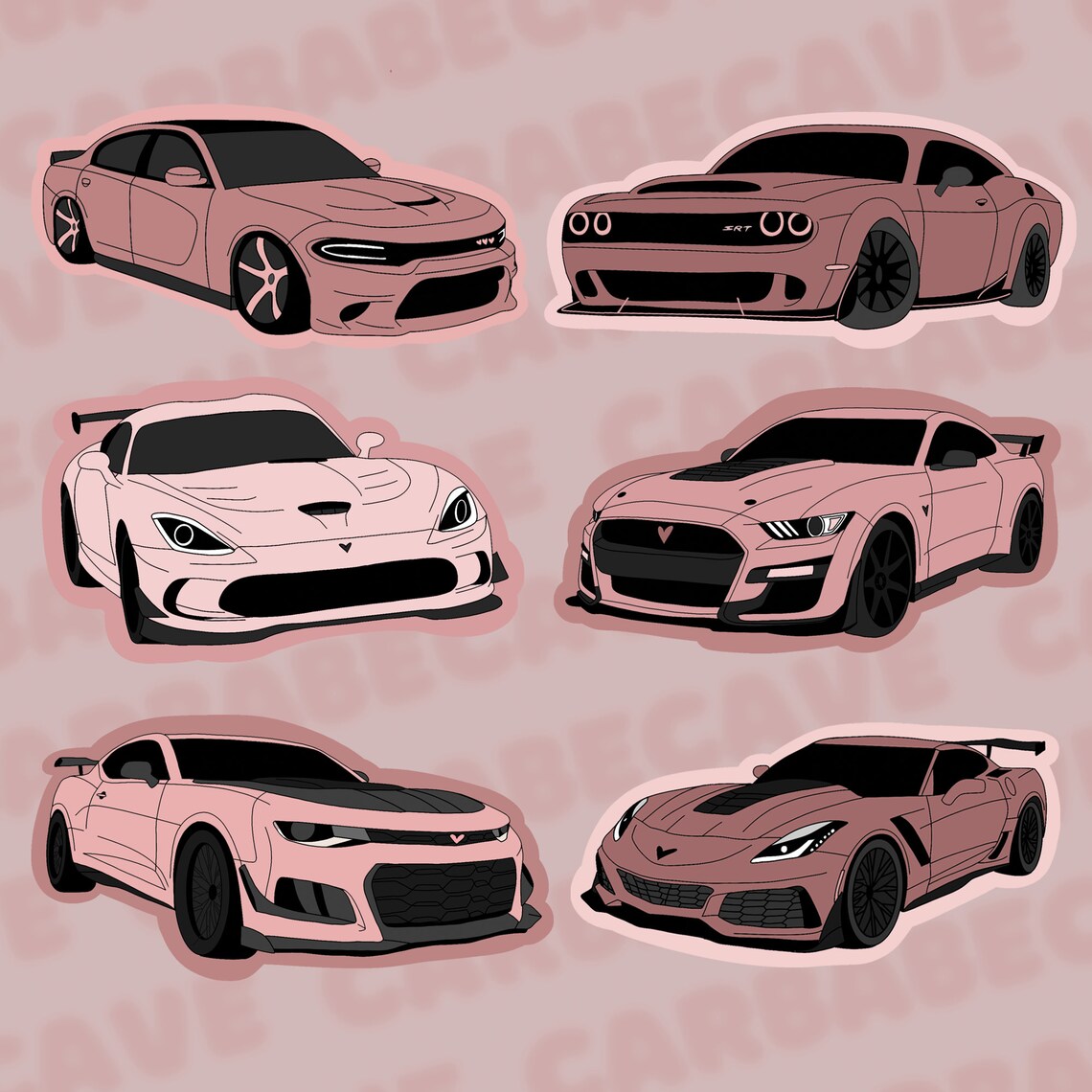 Cute Pink American Muscle Car Stickers, Mustang Decal, Dodge Decal ...