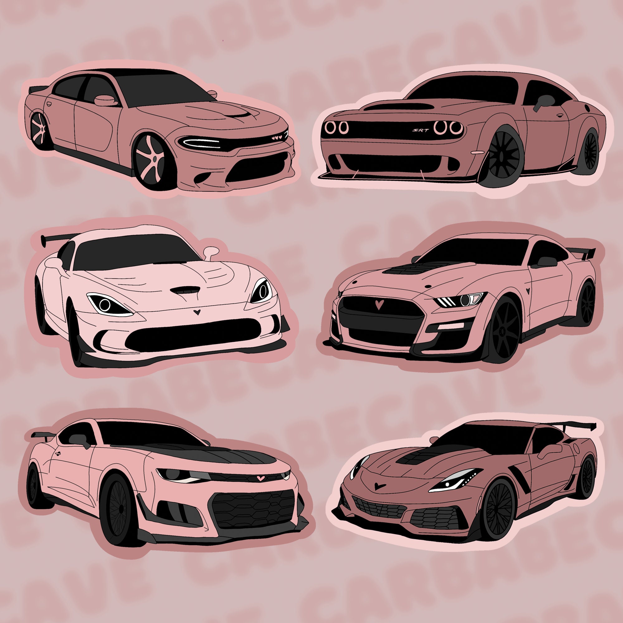 Cute Pink American Muscle Car Stickers, Mustang Decal, Dodge Decal ...