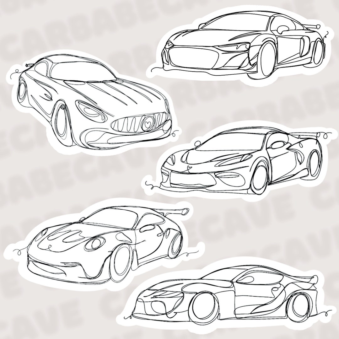 Car Line Art Stickers, Car Decal, Car Laptop Sticker, Black and White ...