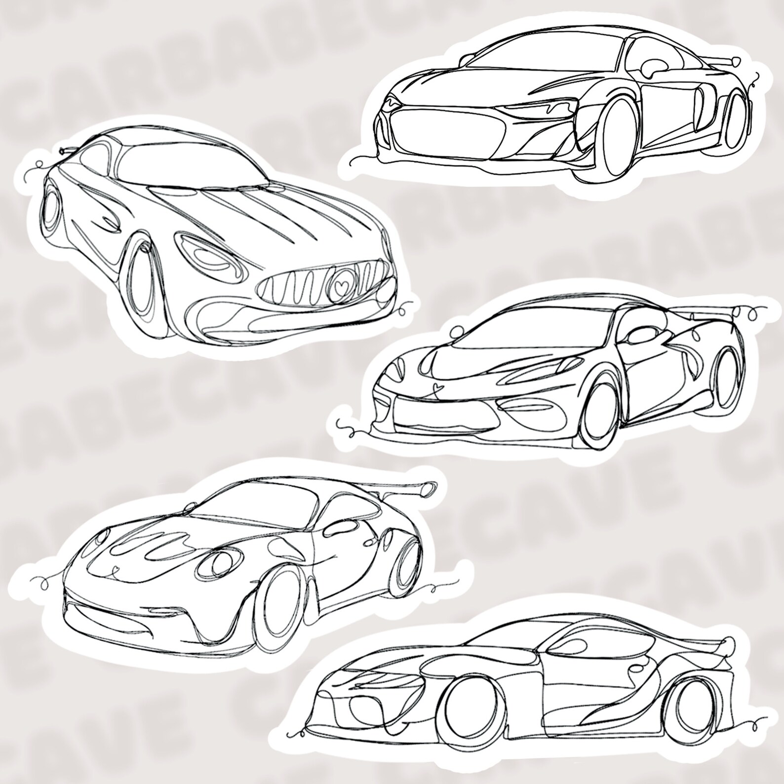 Car Line Art Stickers, Car Decal, Car Laptop Sticker, Black and White ...
