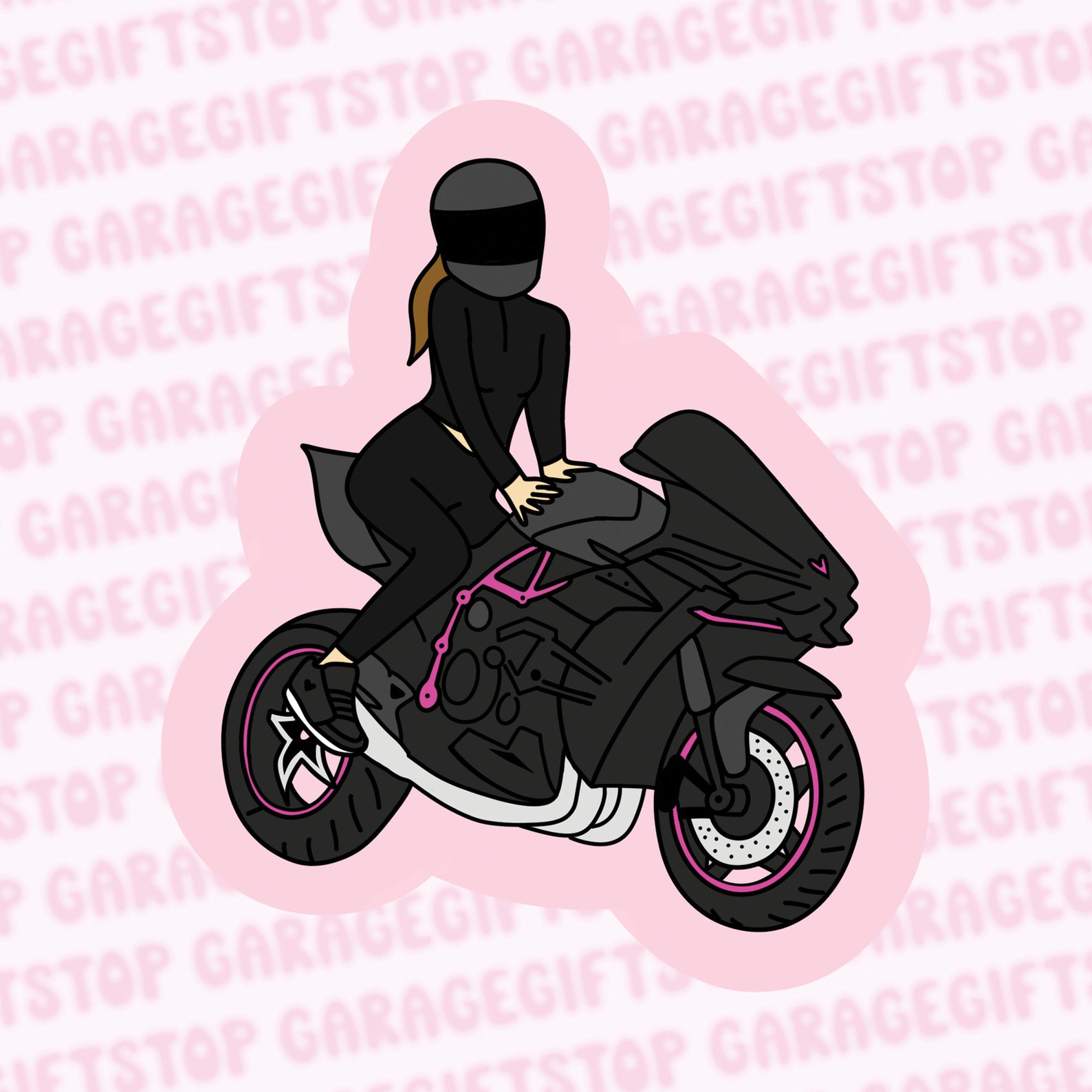 Cute Motorcycle Girl Sticker, Motorcycle Decal, Girly Pink Auto Sticker ...
