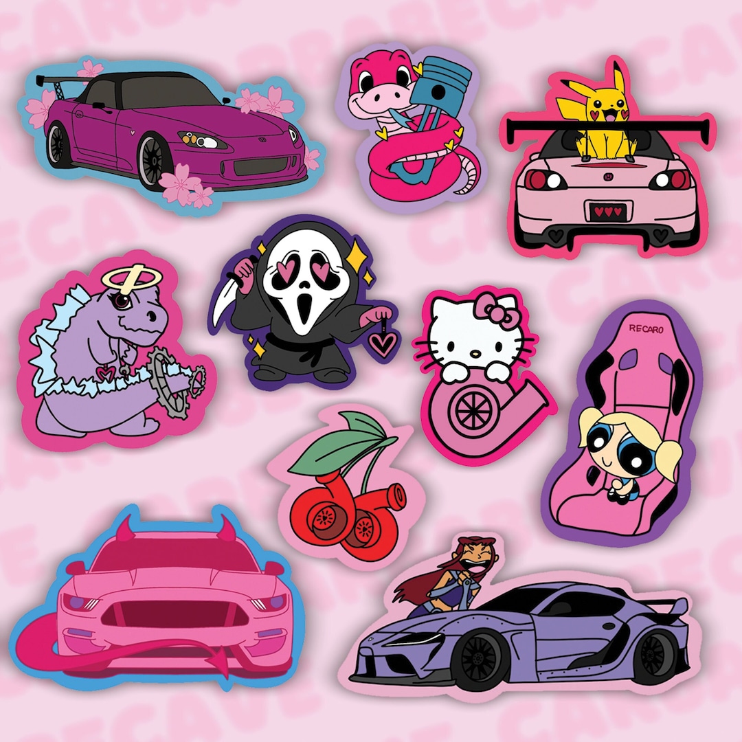 Cute Girly Car Sticker Set Laptop Car Sticker Car Art Jdm American Muscle Pink Car Decal Etsy