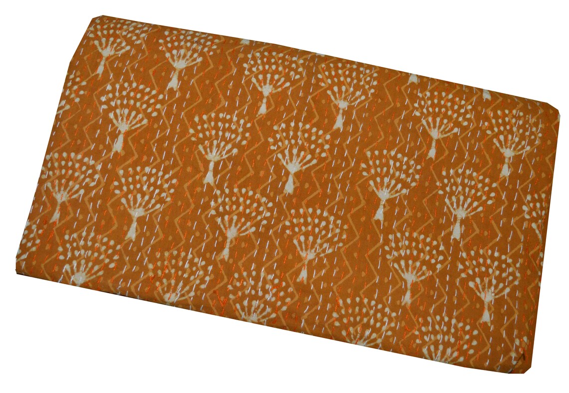 Yellow Block Print Hand-stitched Patchwork Vintage Kantha | Etsy