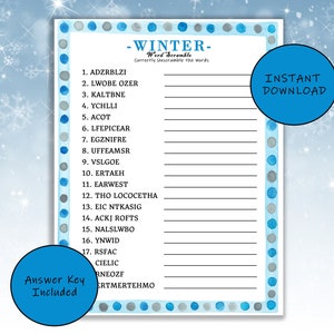 INSTANT DOWNLOAD Printable Winter Word Scramble Game / Party Games ...