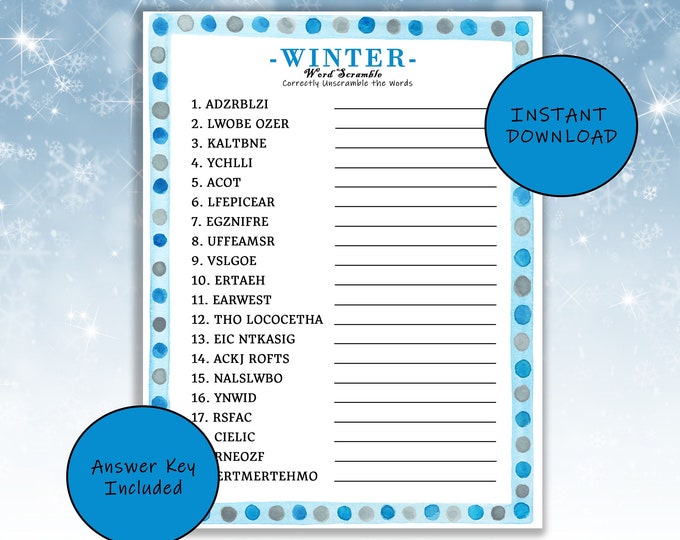 INSTANT DOWNLOAD Printable Winter Word Scramble Game / Party Games ...