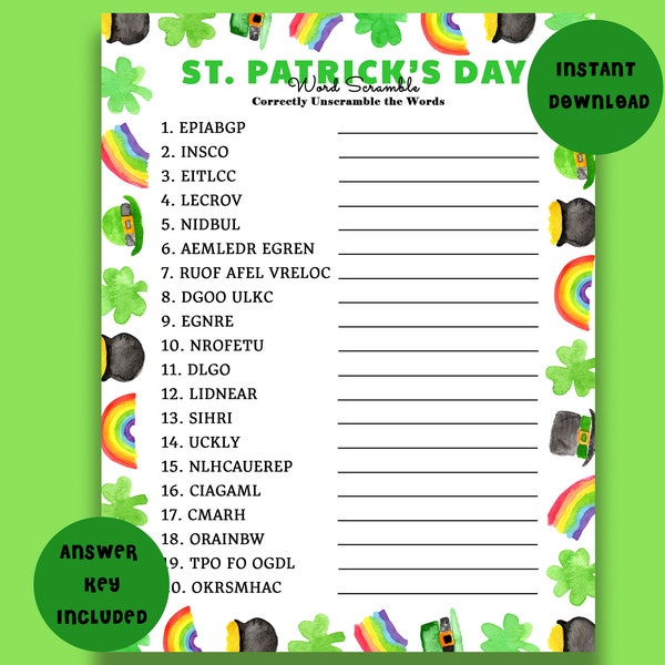 St Patricks Day Word Scramble - Etsy