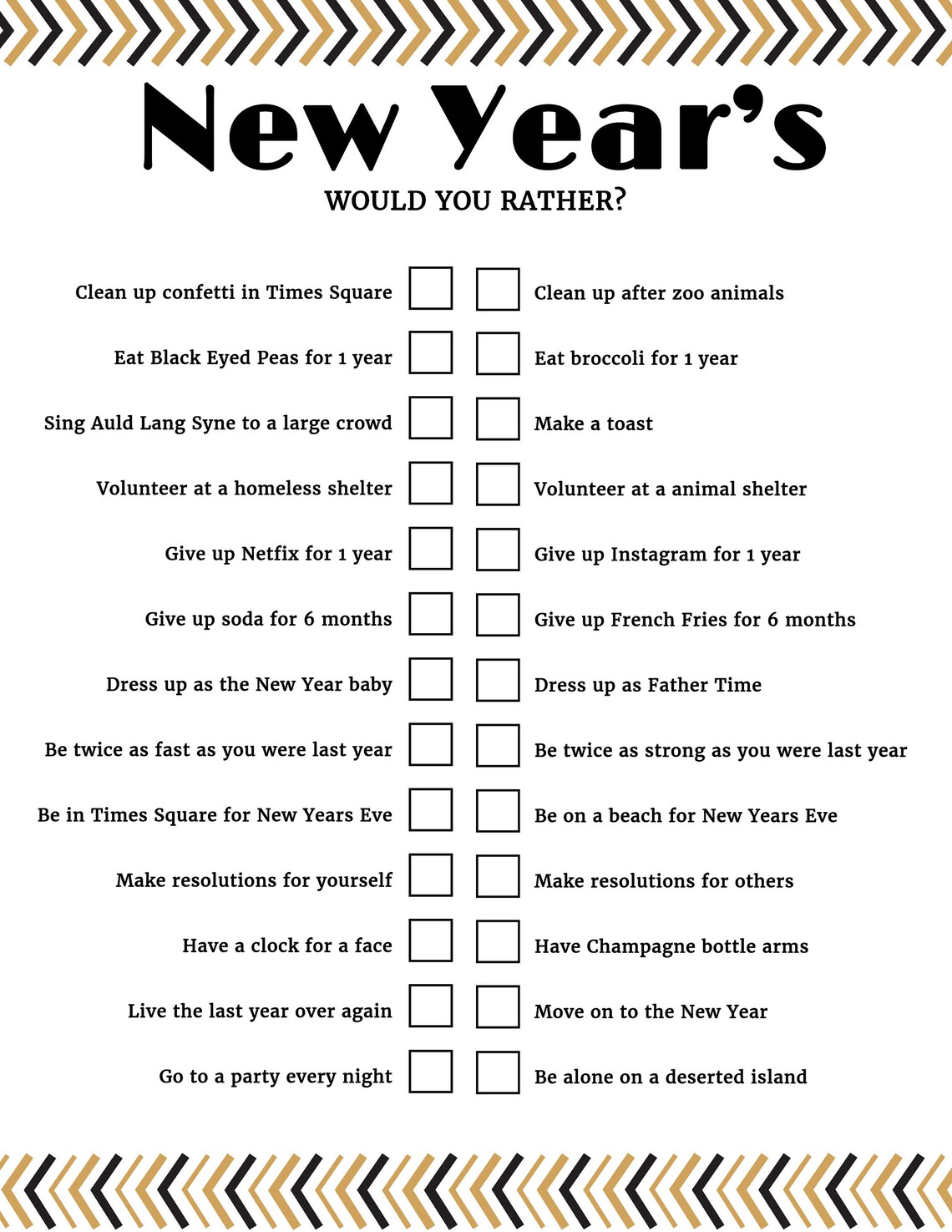 INSTANT DOWNLOAD New Year's Would You Rather Game, New Year's Eve Party ...