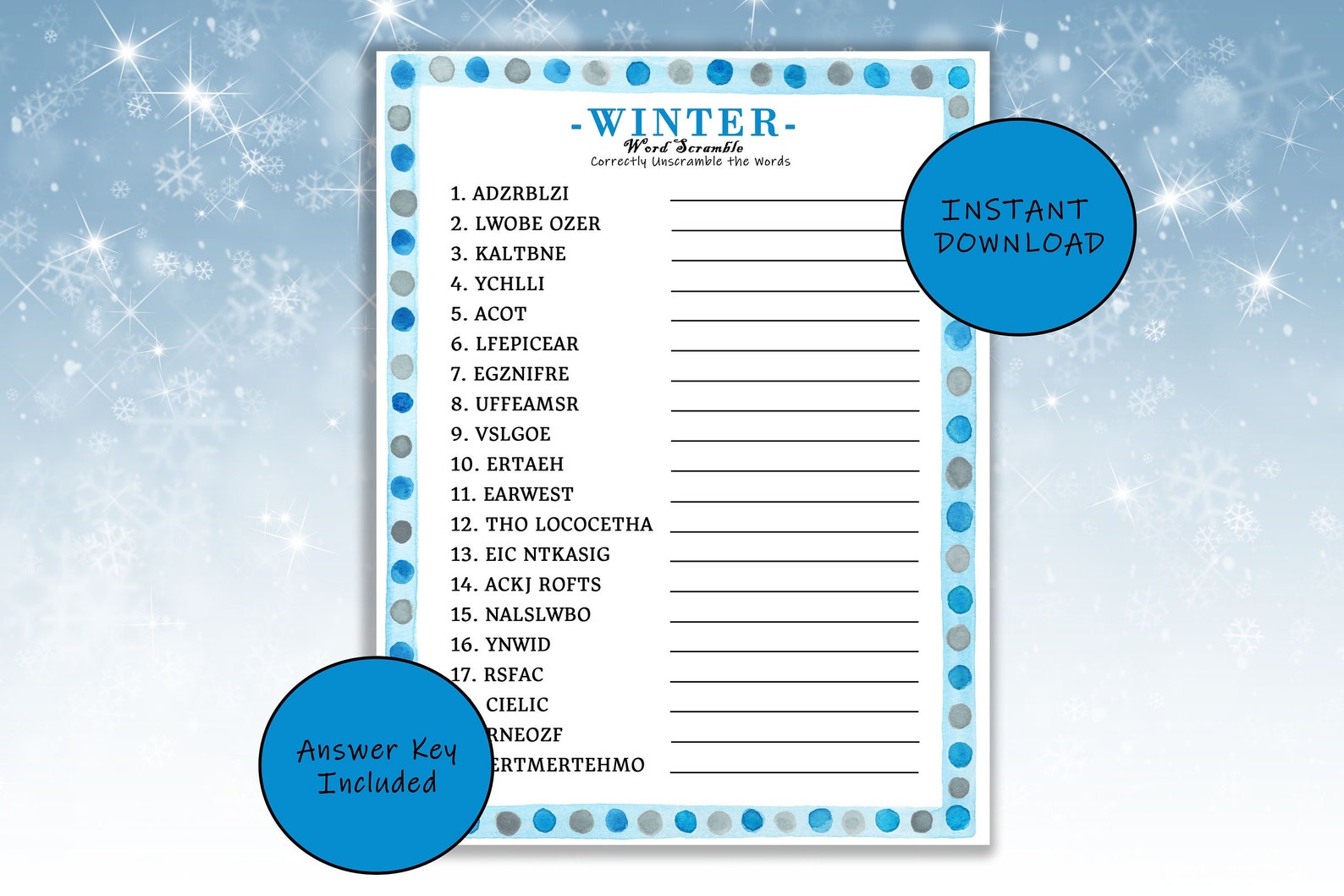 INSTANT DOWNLOAD Printable Winter Word Scramble Game / Party Games ...