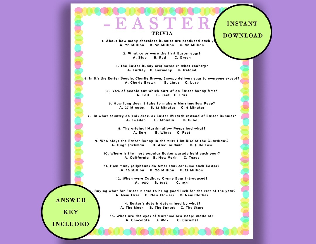 Easter Trivia Game Easter Activities Printable Easter Party Game ...