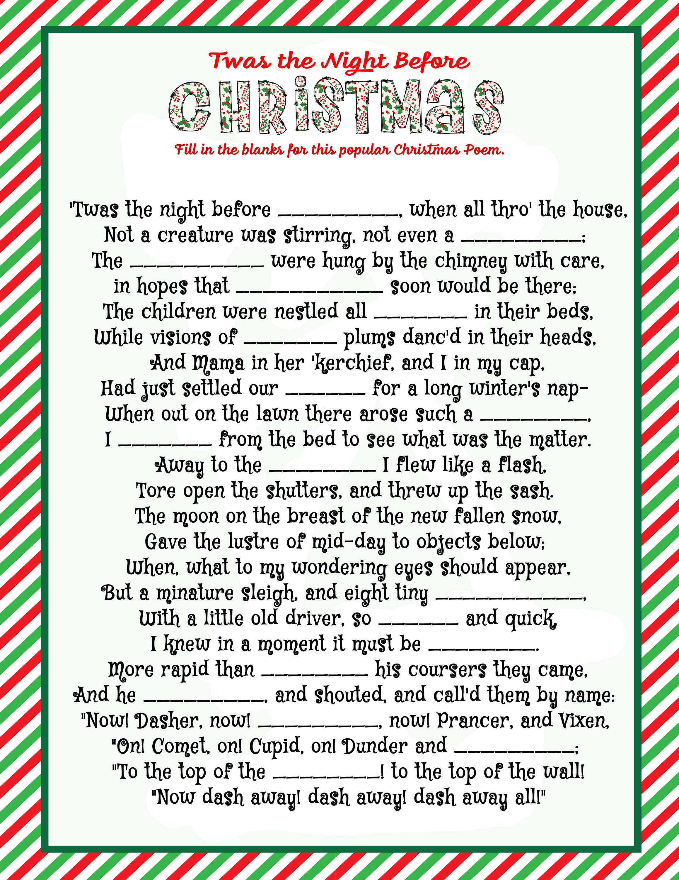 8 Christmas Activity Bundle Night Before Christmas Game - Etsy