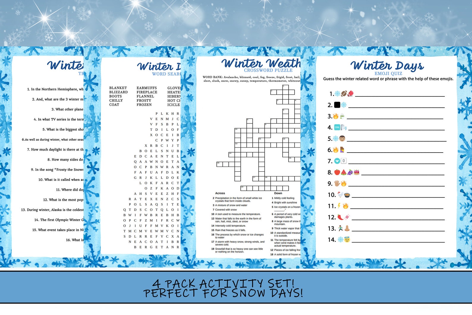 4 Winter Printable Game Bundle Holiday Party Game Winter Activity for ...