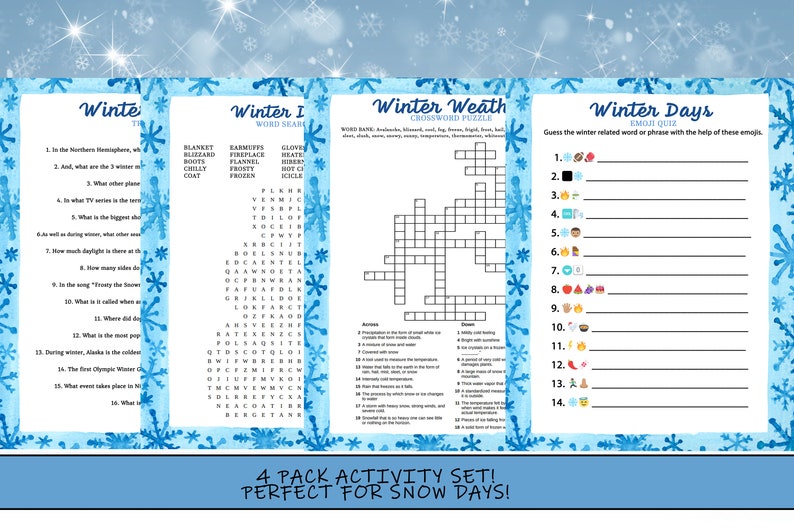 4 Winter Printable Game Bundle Holiday Party Game Winter Activity for ...