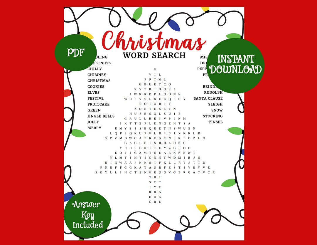 INSTANT DOWNLOAD Printable Christmas Word Search Game / Party Games ...