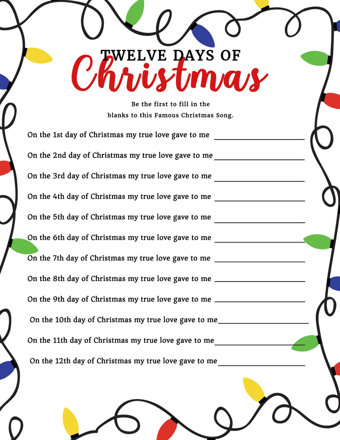 INSTANT DOWNLOAD 12 Days of Christmas Game / Party Games / Holiday Shop ...