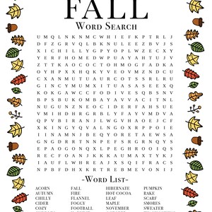 INSTANT DOWNLOAD Printable Fall Day Word Search / Party Games - Etsy
