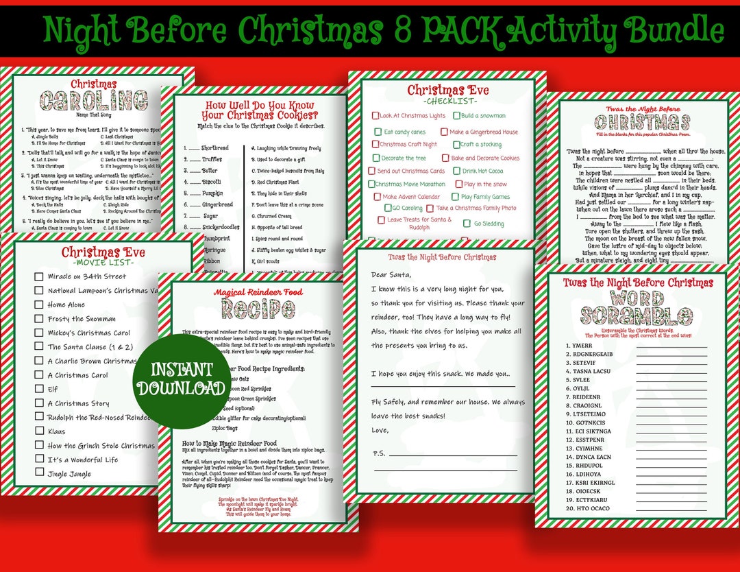 8 Christmas Activity Bundle, Night Before Christmas Game , Family ...