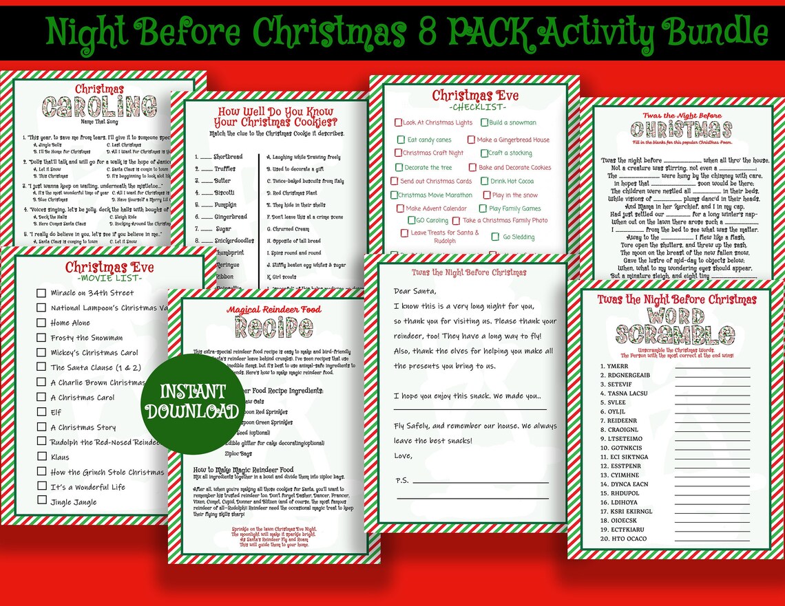 8 Christmas Activity Bundle Night Before Christmas Game - Etsy