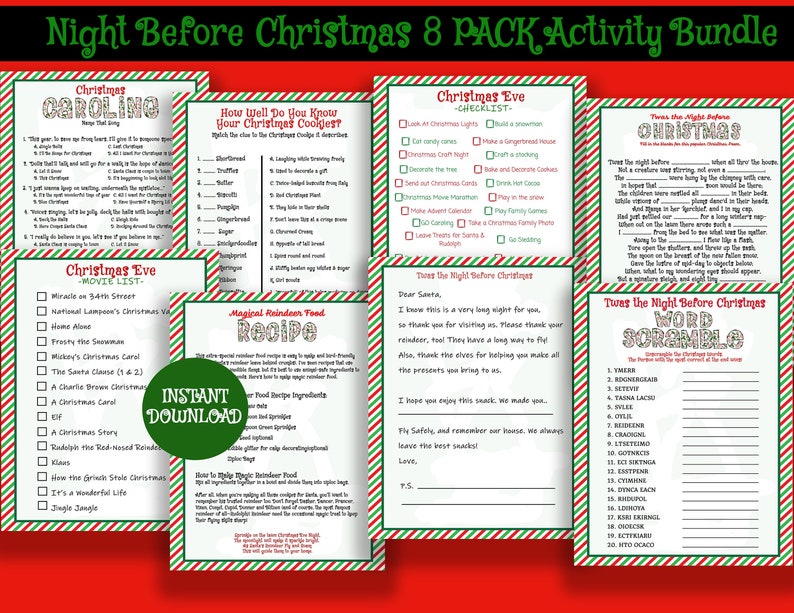 8 Christmas Activity Bundle, Night Before Christmas Game , Family ...