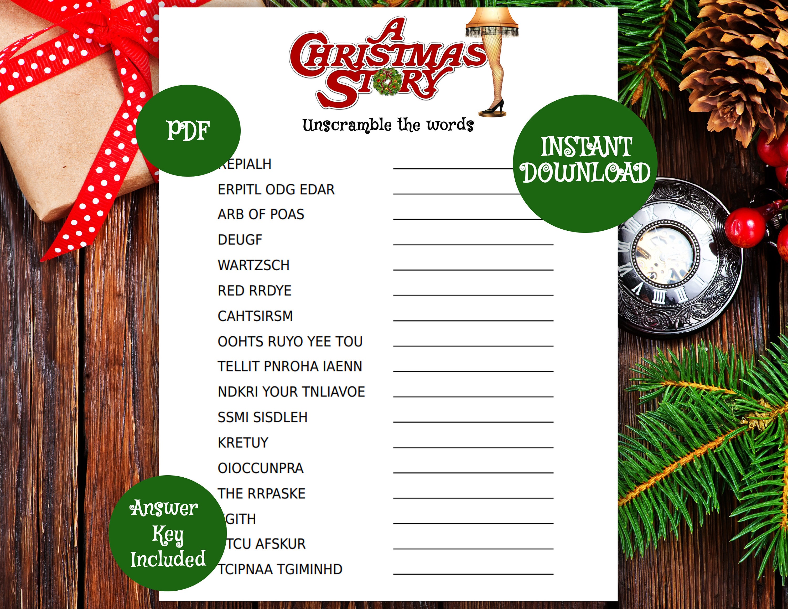 INSTANT DOWNLOAD Printable Christmas Story Word Scramble Game / Party ...