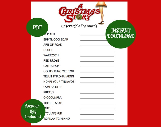 INSTANT DOWNLOAD Printable Christmas Story Word Scramble Game / Party ...