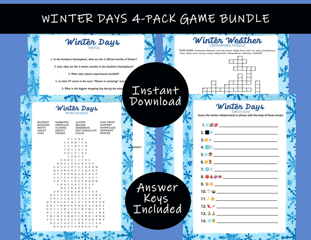 4 Winter Printable Game Bundle Holiday Party Game Winter Activity for ...