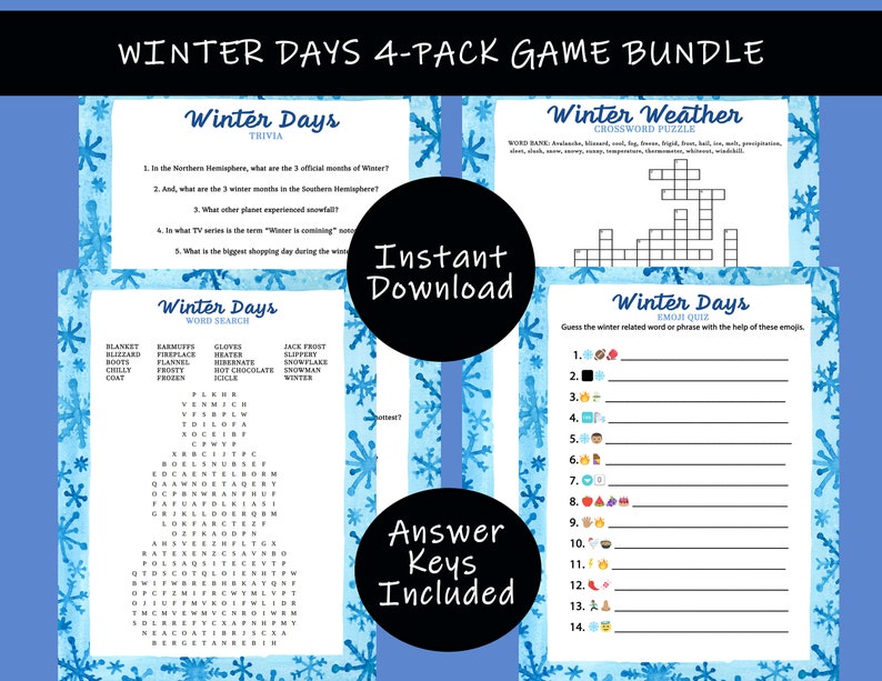 4 Winter Printable Game Bundle Holiday Party Game Winter Activity for ...