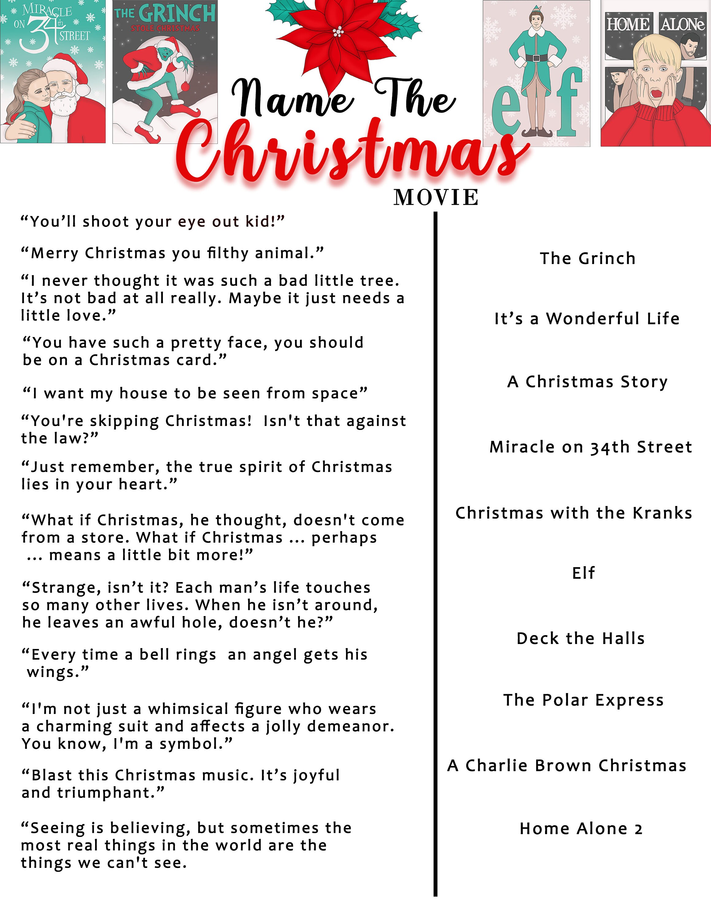 INSTANT DOWNLOAD Printable Christmas Movie Match / Party Games ...