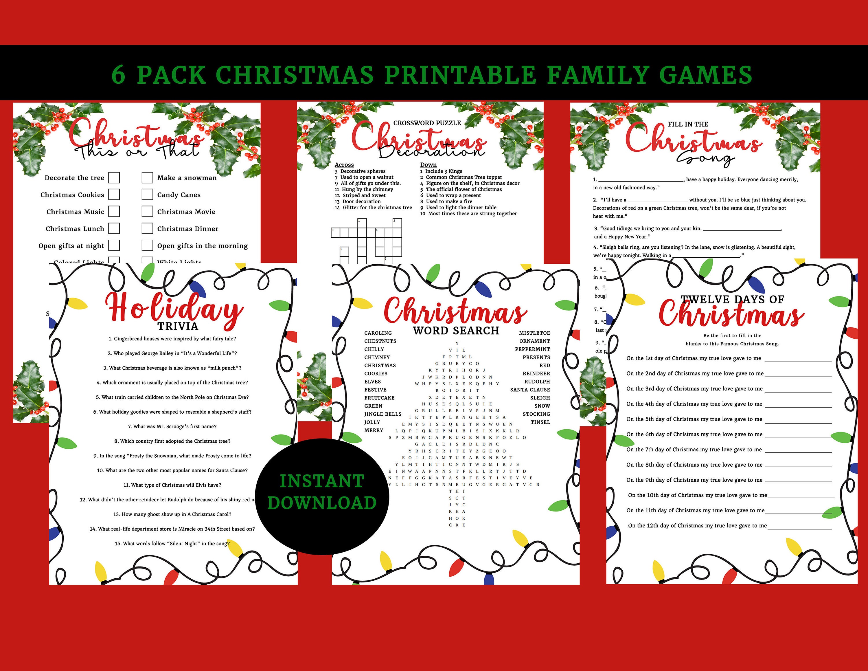 6 Christmas Games Bundle, Christmas Games, Family Christmas Games ...