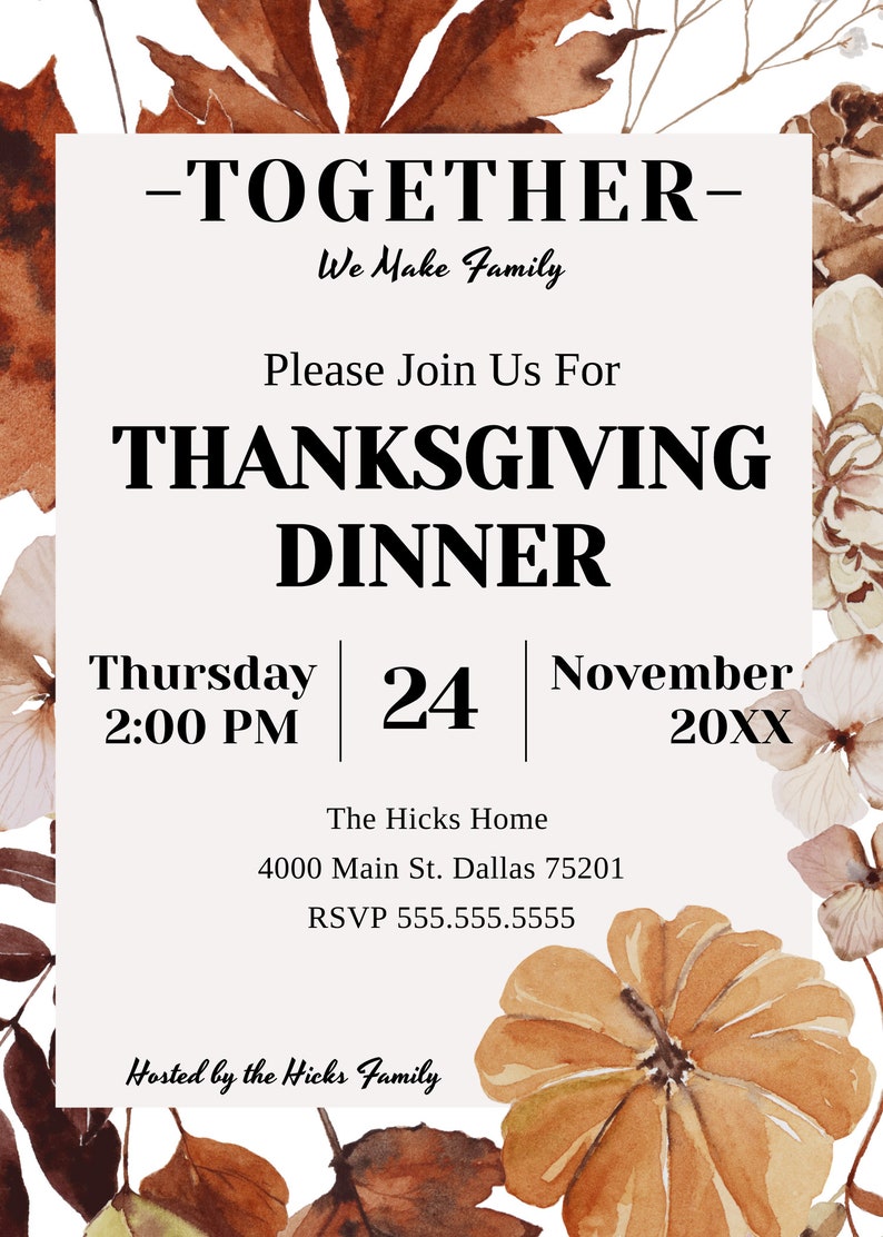 Custom Thanksgiving Party Invitations, Thanksgiving Invitation, Holiday ...
