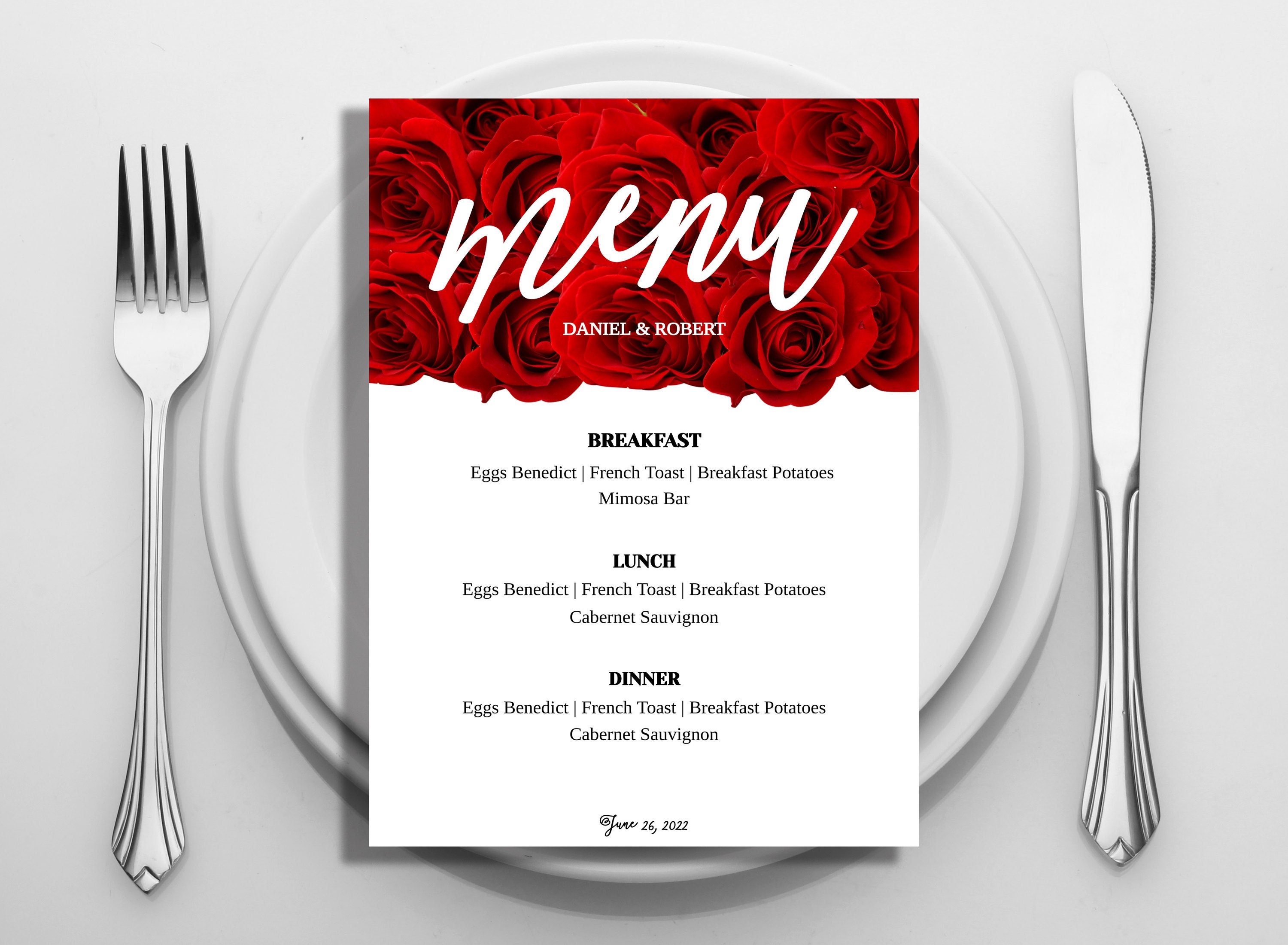 White and Red Menu Card Rose Menu Special Event Menu - Etsy