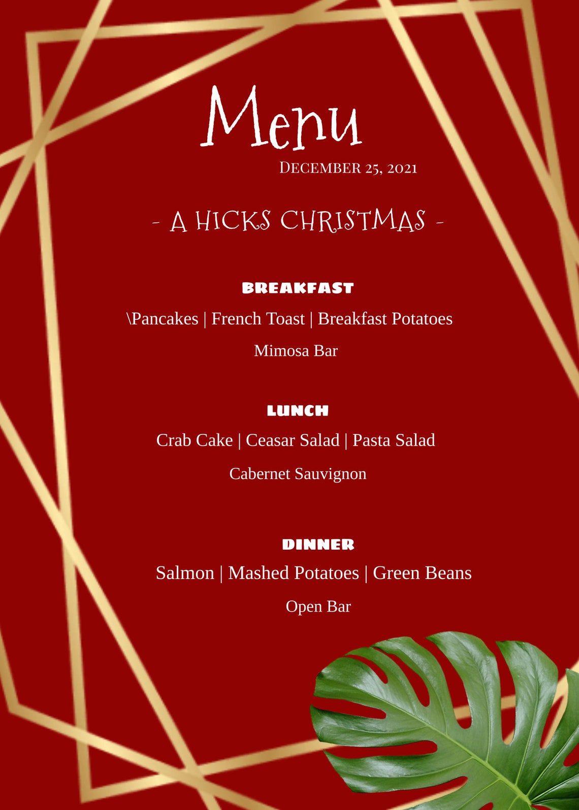 Red and Gold Christmas Menu Card, Green and Gold Menu, Holiday Menu ...